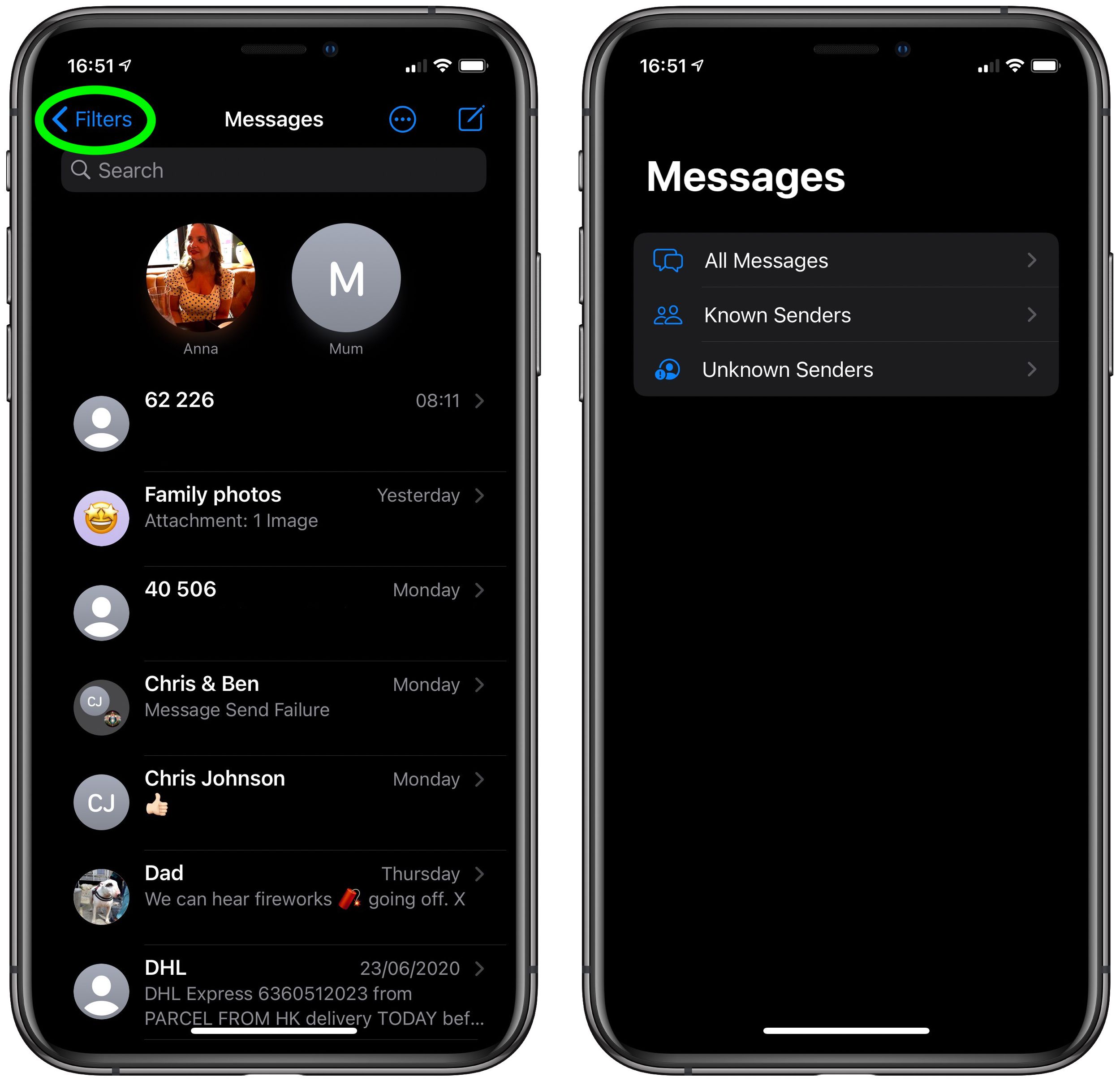 How to Filter Messages Between Known and Unknown Senders in iOS 14 ...
