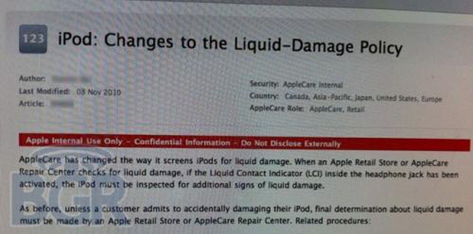 Apple Tweaks iPod Liquid Damage Assessment Procedures - MacRumors
