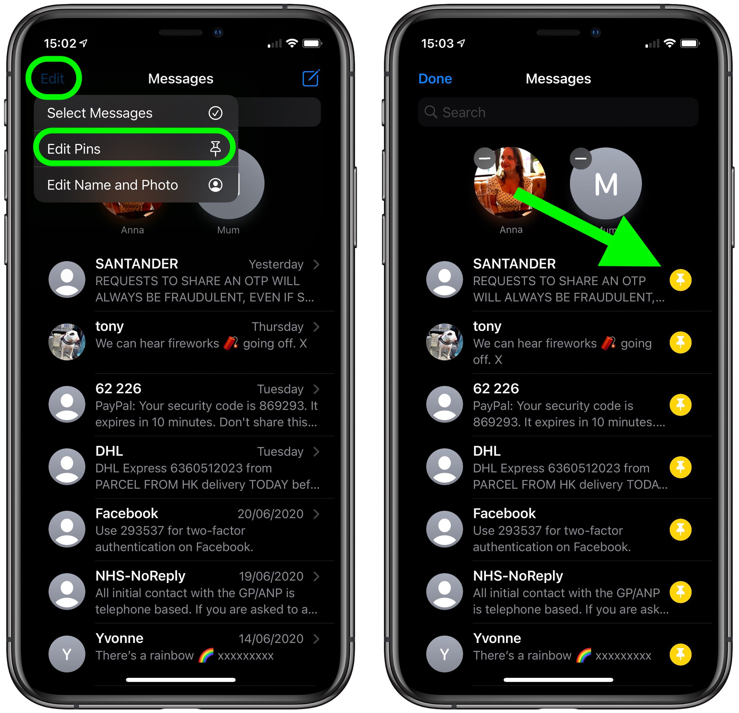 How to Pin and Unpin Conversations in the iOS 14 Messages App - MacRumors