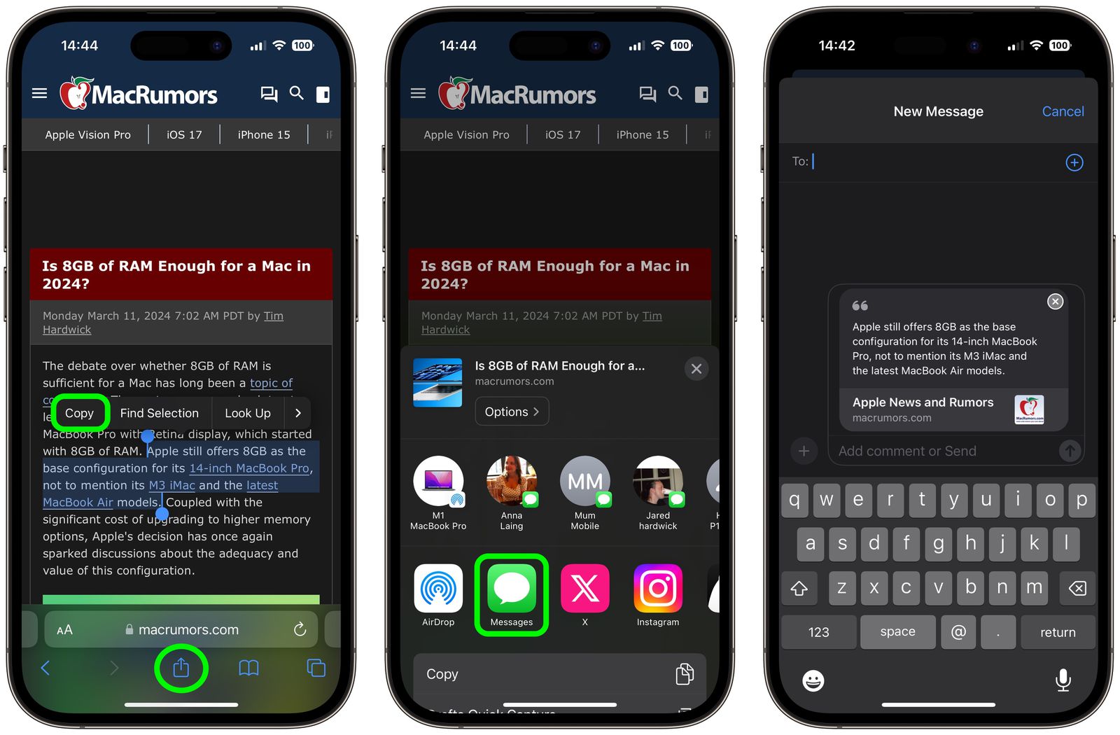 Share a Webpage Link With Quoted Text in iPhone Messages - MacRumors