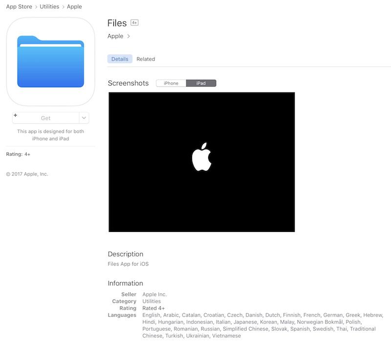 Placeholder for iOS 11 'Files' App Goes Live on App Store - MacRumors