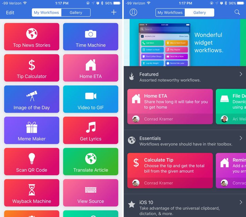 Workflow for iOS Regains Chrome and Pocket Actions, Support for Up Next ...
