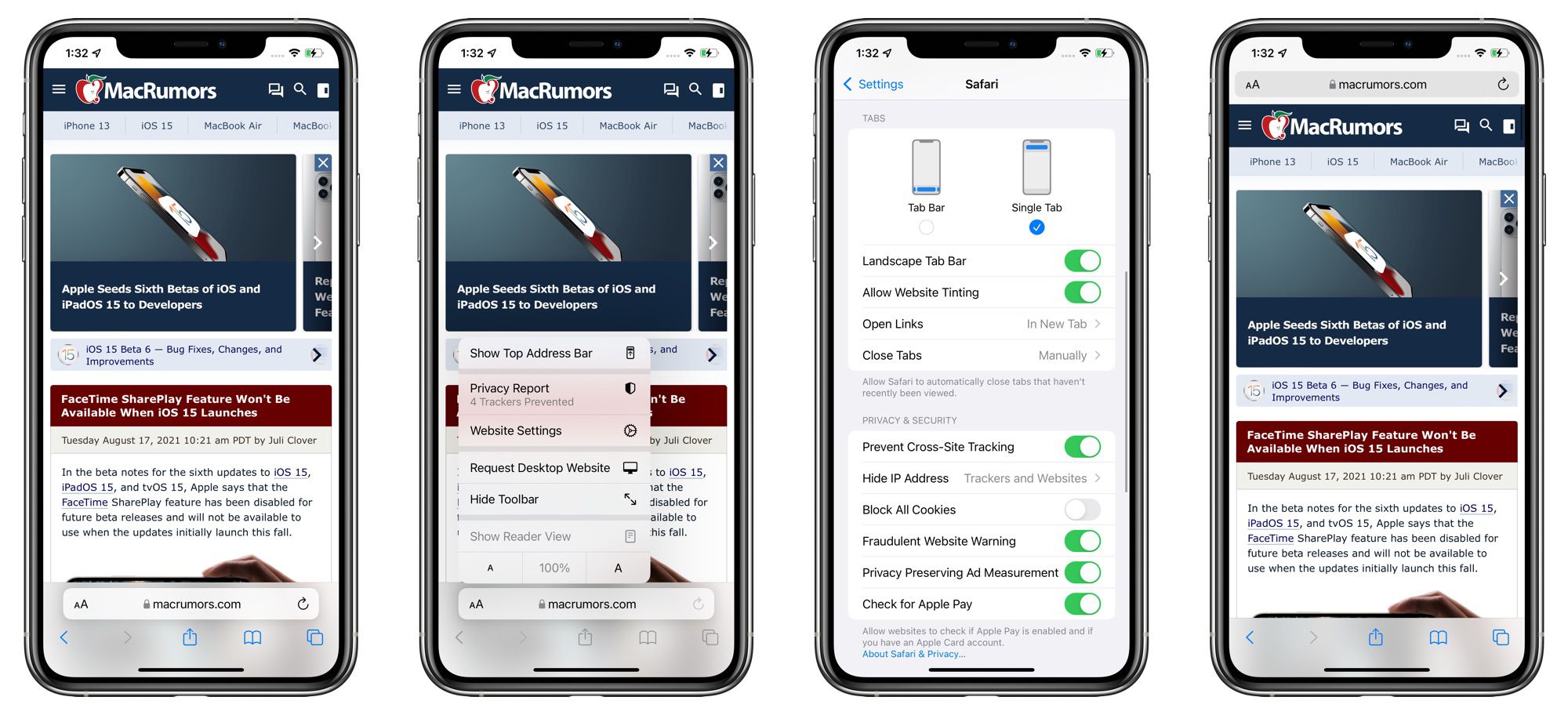 Apple Reverses iOS 15 Safari Changes With New Toggle for Top Address Bar - MacRumors