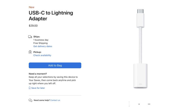 Apple Releases USB-C to Lightning Adapter for iPhone 15 and Shorter ...
