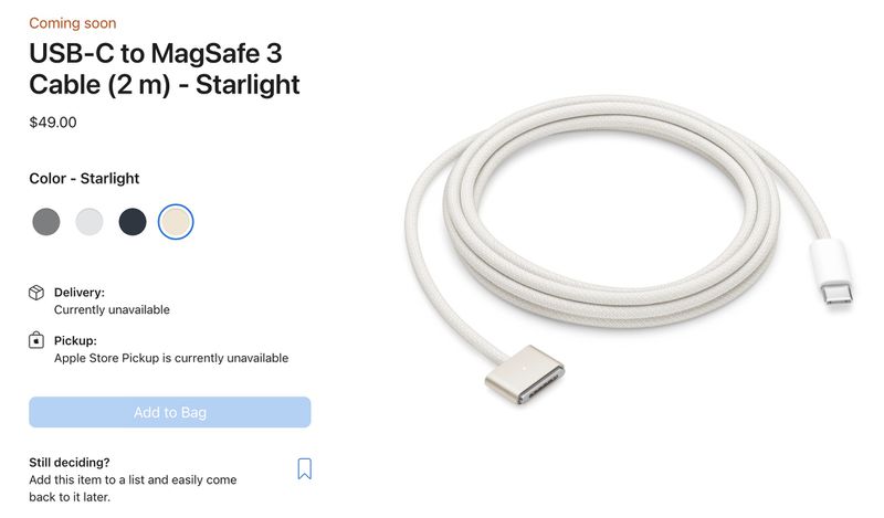 Apple Lists MagSafe Cable in Four Colors for MacBook Air and MacBook ...