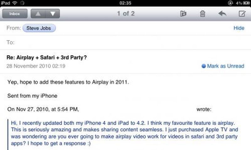 Steve Jobs: AirPlay Video Streaming Coming to Safari and Third-Party ...
