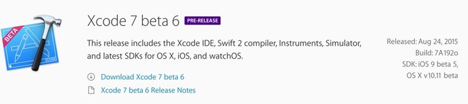 Apple Seeds Xcode 7 Beta 6 to Developers - MacRumors