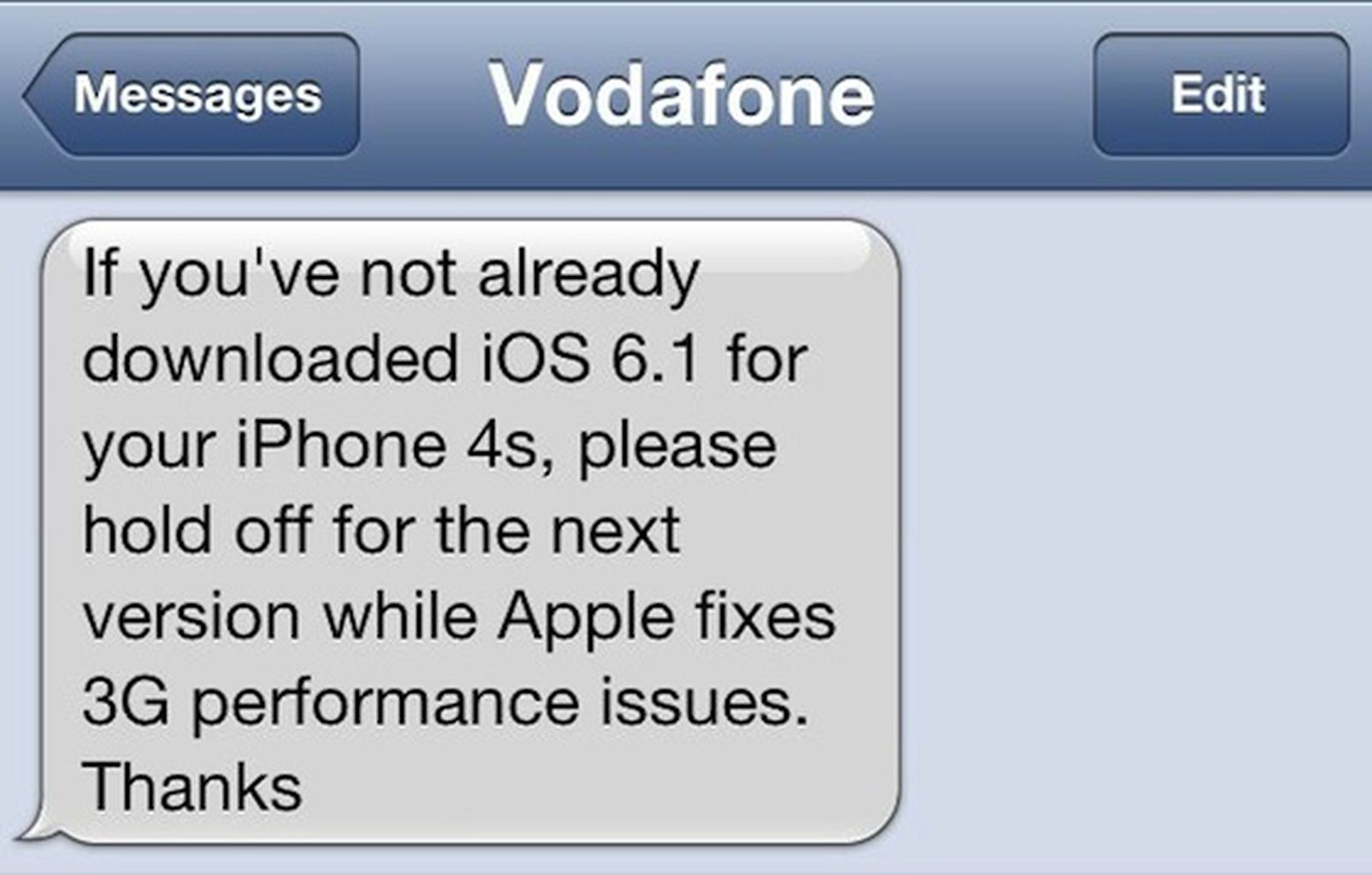 Vodafone UK Warning iPhone 4S Users Not to Upgrade to iOS 6.1 Due to 3G ...