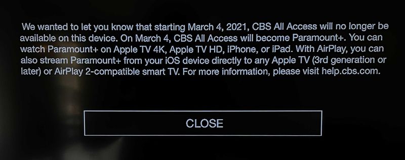 Third-Generation Apple TV Losing Support for CBS All Access in Transition to Paramount+ Next ...