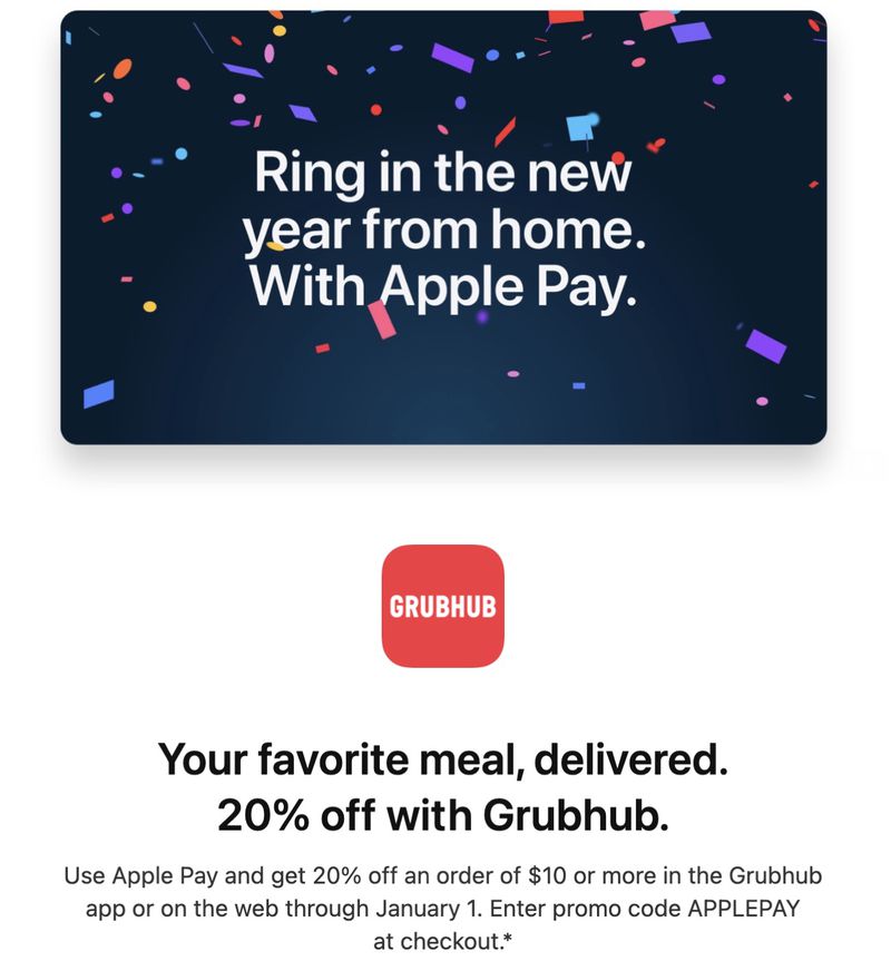 Apple Pay Promo Offers 20% Off Grubhub Purchase of $10 or More - MacRumors