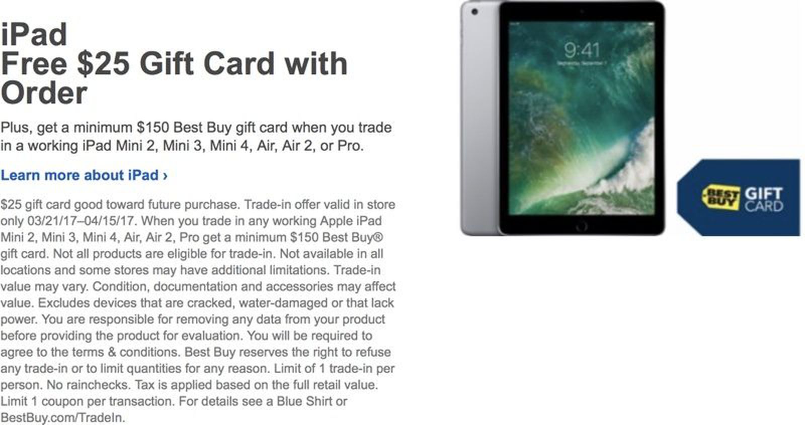 Best Buy Offering $25 Gift Card With Purchase of New iPad - MacRumors