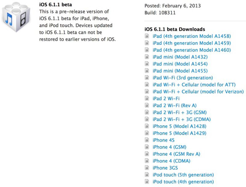 Apple Seeds First Beta of iOS 6.1.1 to Developers - MacRumors Apple Seeds First Beta of iOS 6.1.1 to Developers - MacRumors