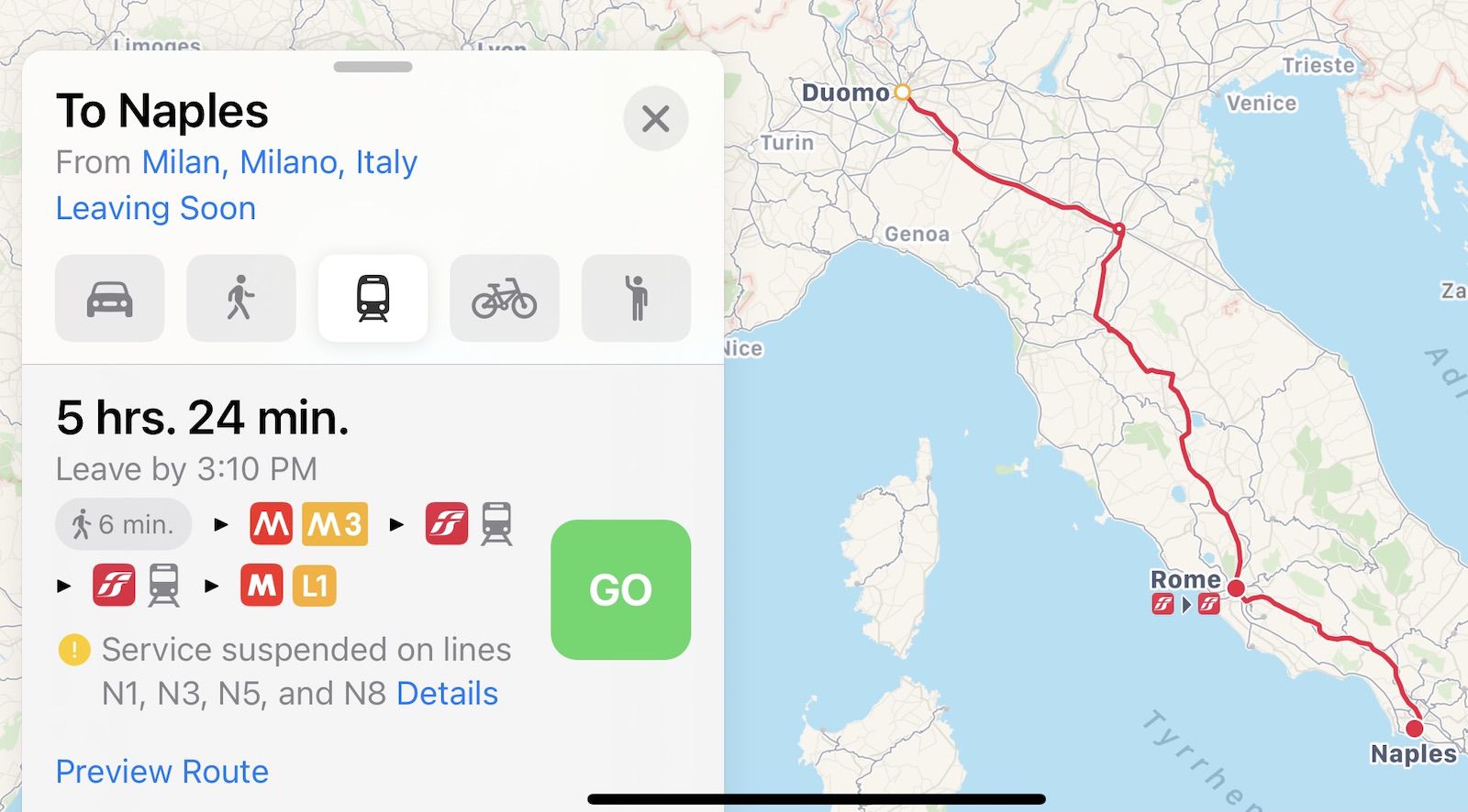 Apple Maps Now Provides Transit Directions Across Italy - MacRumors