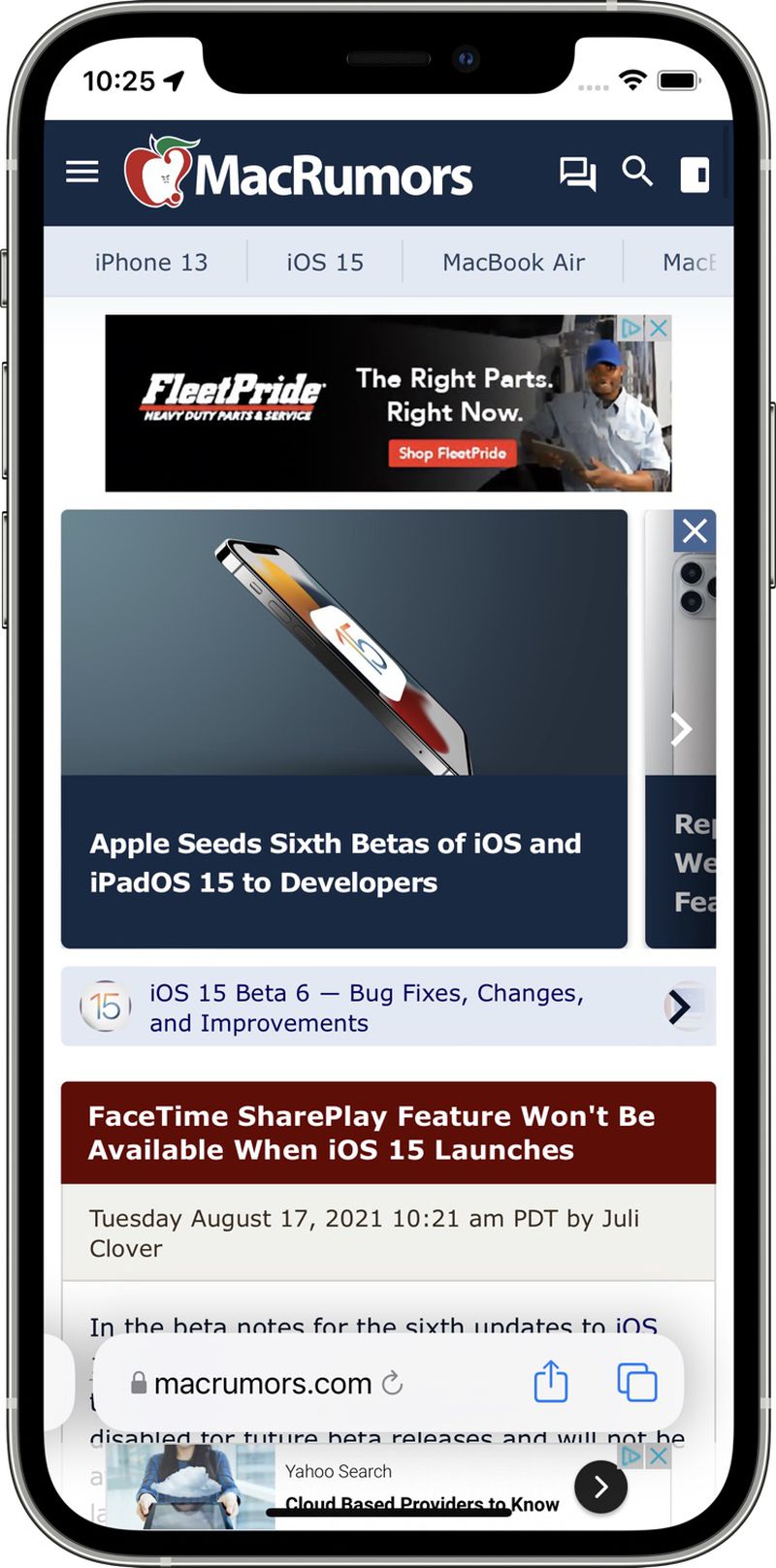Apple Reverses iOS 15 Safari Changes With New Toggle for Top Address ...