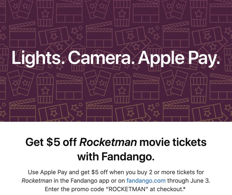 Apple Pay Promo Offers $5 Off 'Rocketman' Movie Tickets Through ...