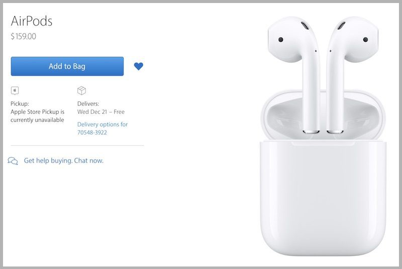 AirPods Launch on Apple Store for $159 With December 21 Delivery ...