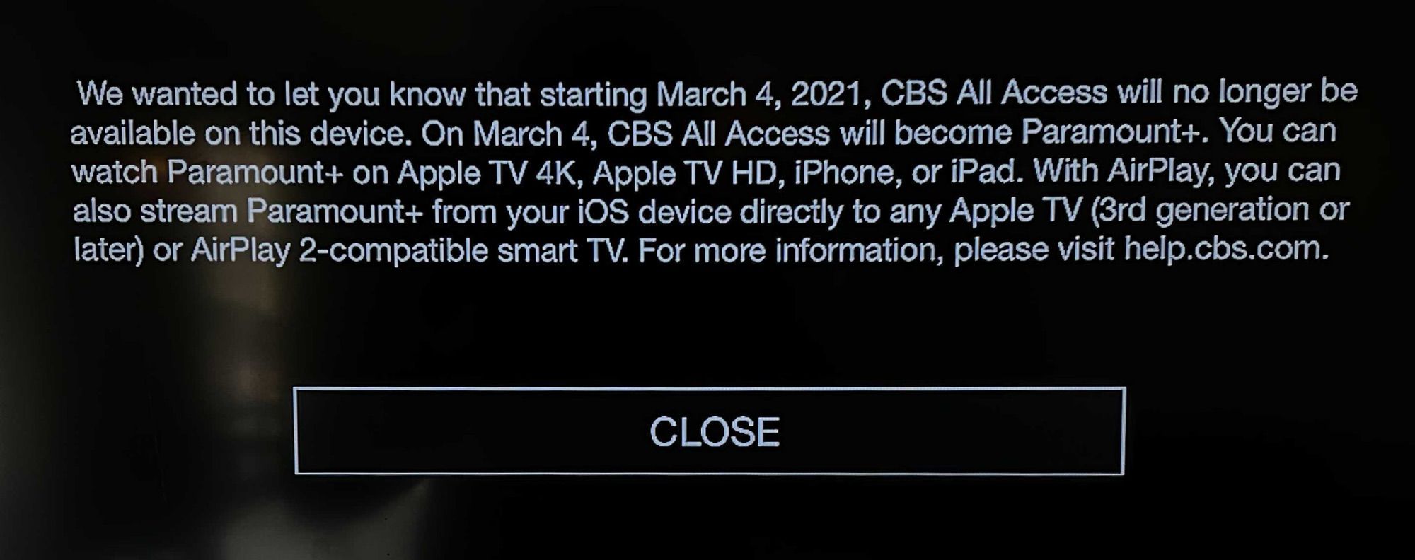 Third-Generation Apple TV Losing Support for CBS All Access in Transition to Paramount+ Next ...