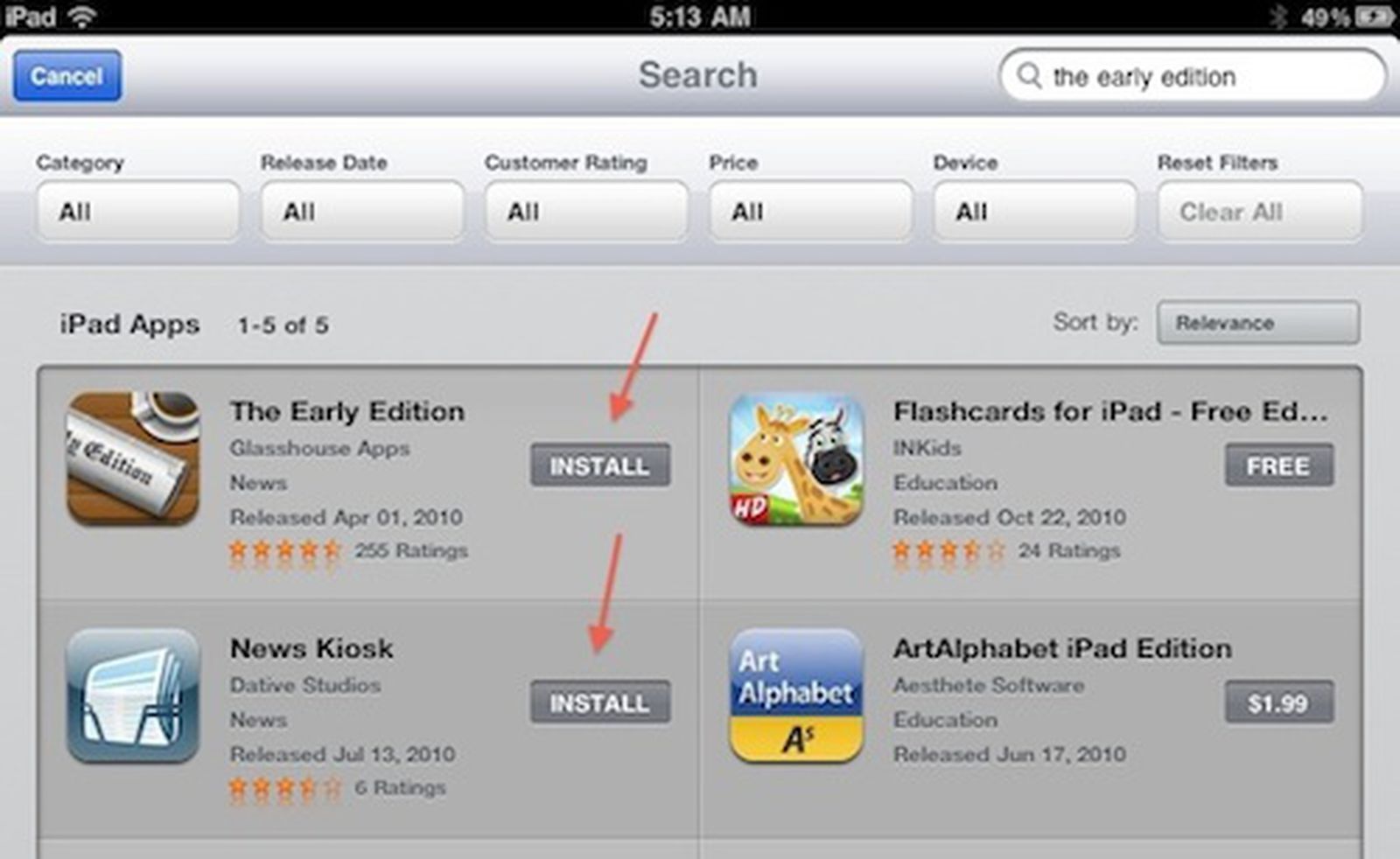 iPad App Store Gains Search Filters, Install Buttons for Previously ...