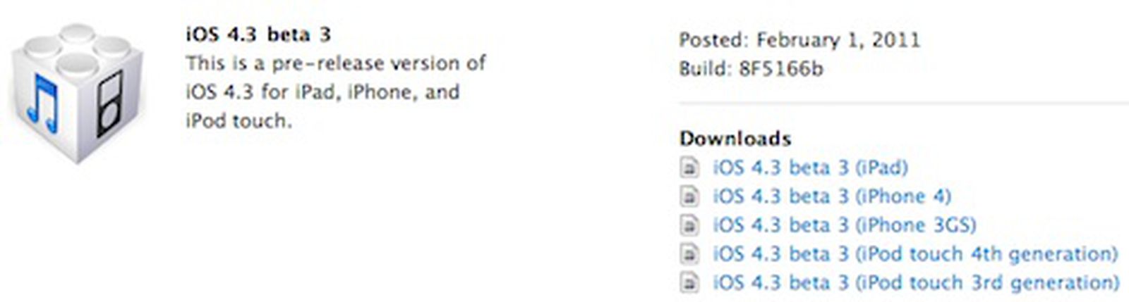 Apple Seeds iOS 4.3 Beta 3 to Developers - MacRumors