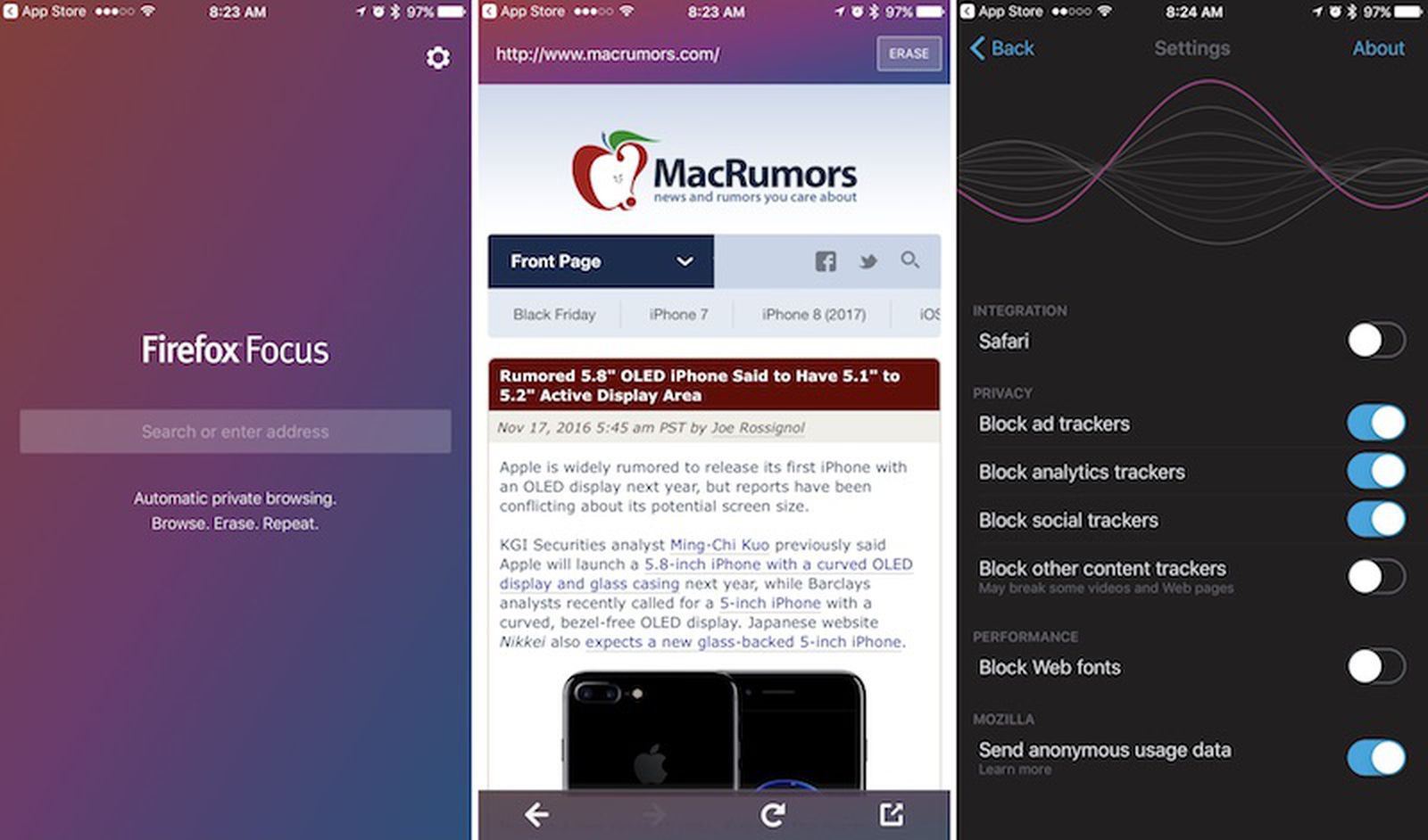Privacy-Enabled Web Browser 'Firefox Focus' Launches on App Store With Automatic Ad Blocking ...