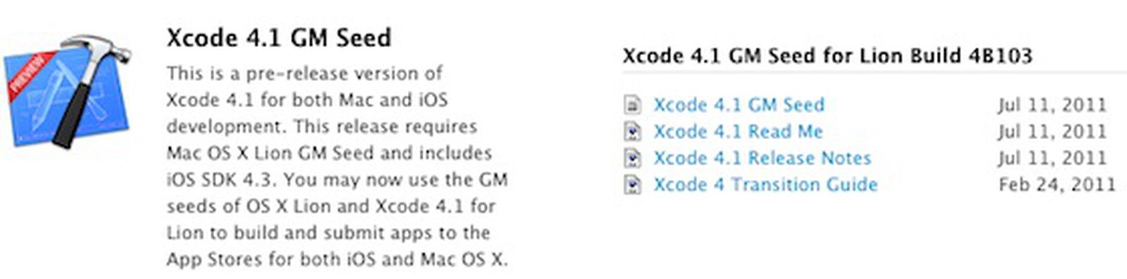 Apple Seeds Xcode 4.1 Golden Master Build to Developers - MacRumors