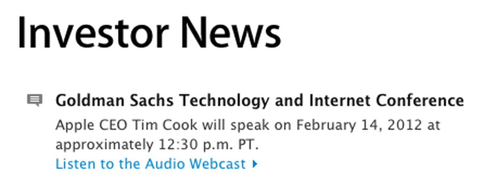 Apple to Live Stream Audio of Tim Cook's Speech at Goldman Sachs ...