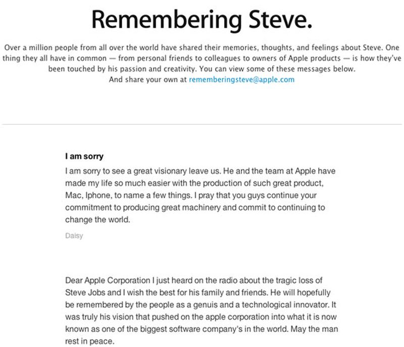 Apple Posts Remembering Steve Tributes From Fans Macrumors