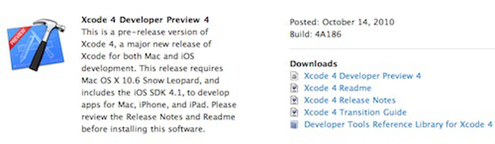 Xcode 4 Developer Preview 4 Seeded to Developers - MacRumors