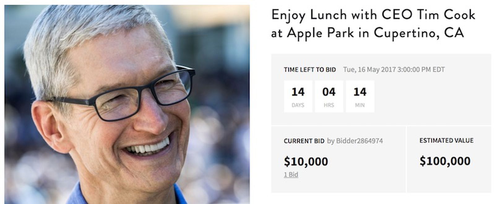 Apple CEO Tim Cook Auctions Charity Lunch at Apple Park - MacRumors