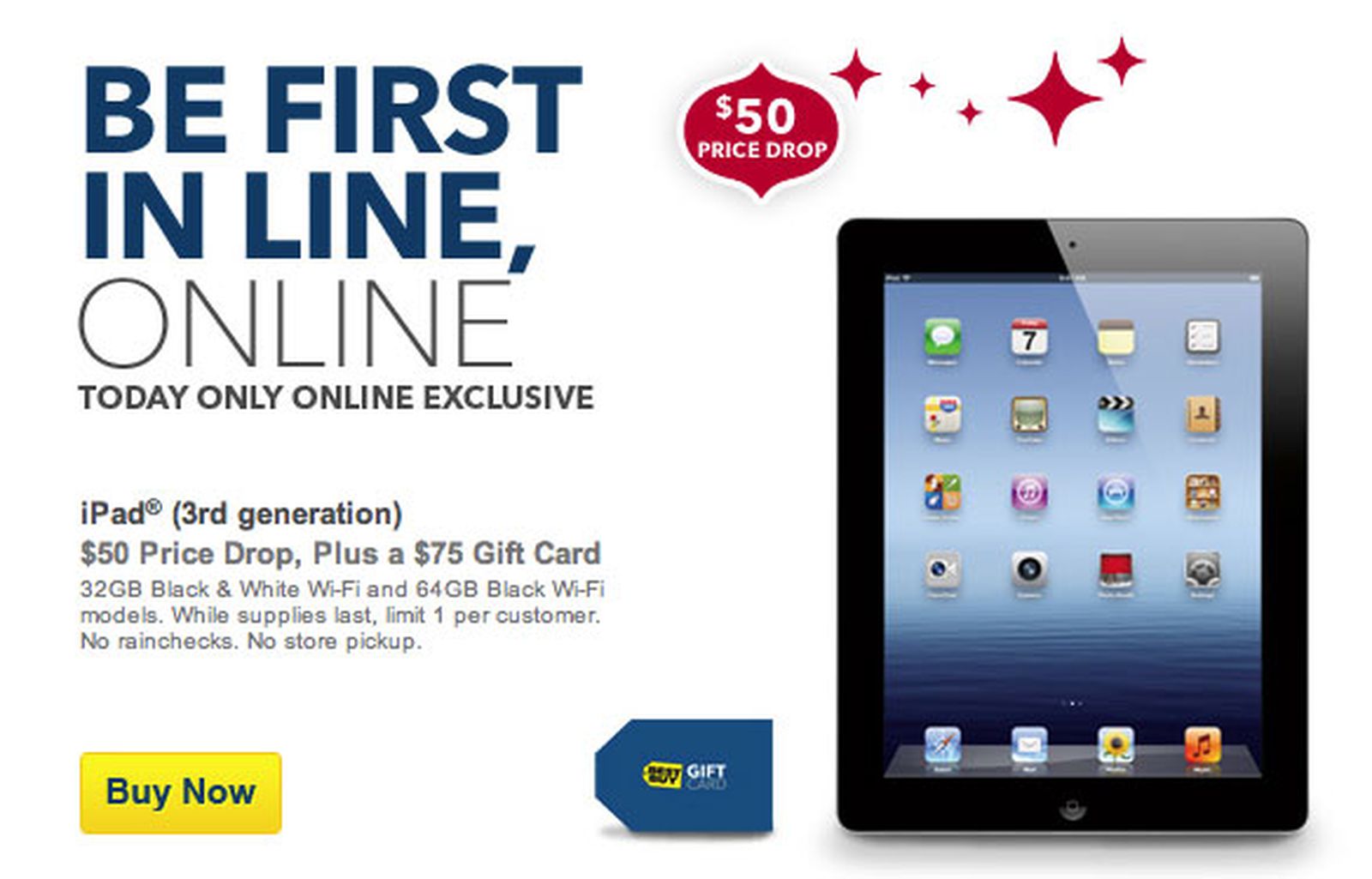 Best Buy Offering iPad (3rd Gen) for $50 Off with $75 Gift Card - MacRumors