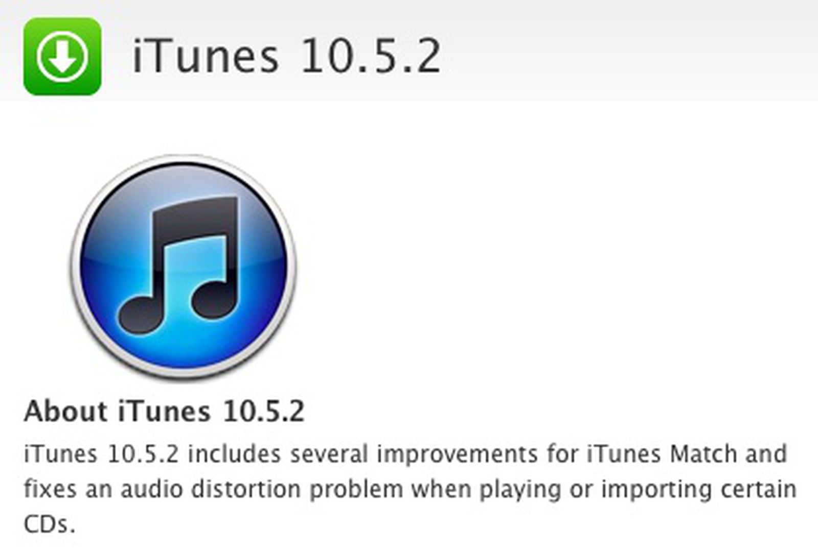 Apple Releases iTunes 10.5.2 with iTunes Match and Audio Distortion ...
