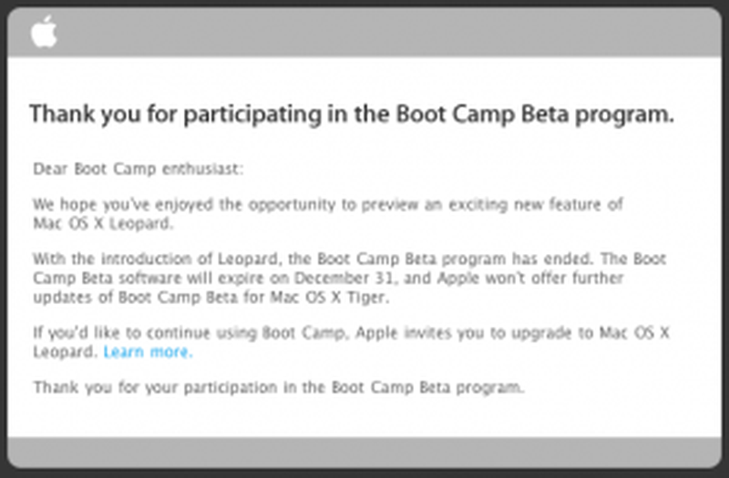 Boot Camp Beta Expires December 31st - MacRumors