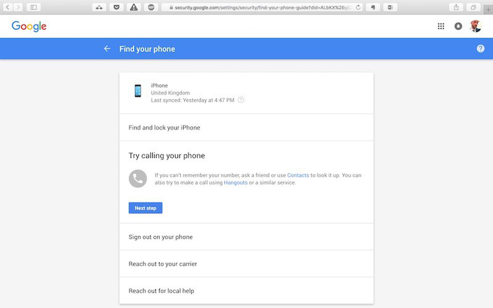 Google Rolls Out 'Find Your Phone' Account Services to iOS Owners ...