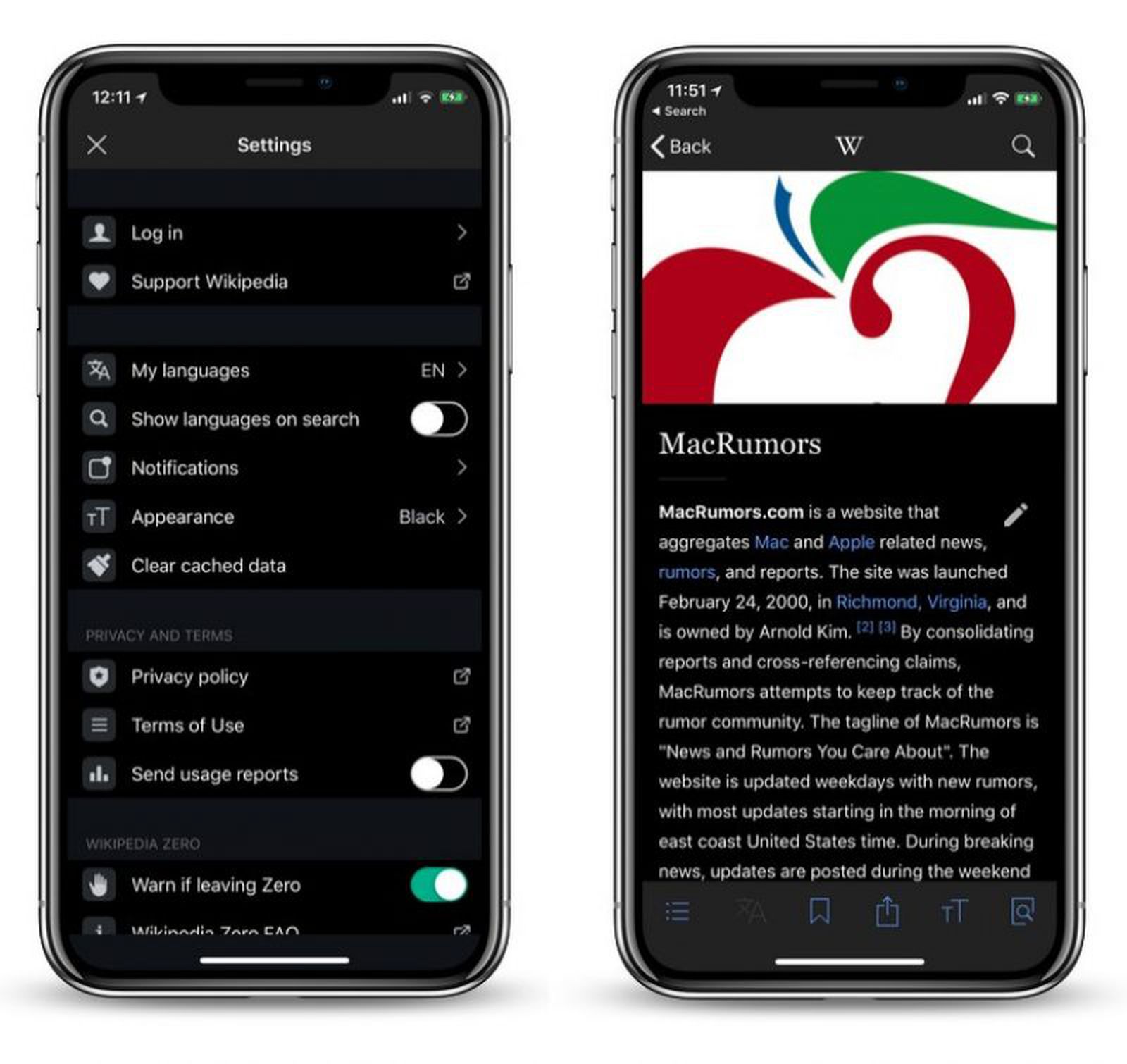 Official Wikipedia App Introduces Black Reading Theme for iPhone X OLED ...