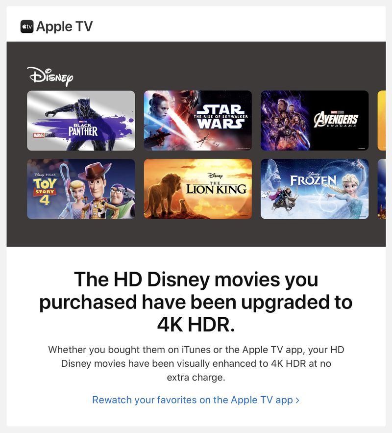 Apple Upgrading iTunes Disney Movie Purchases to 4K HDR - MacRumors