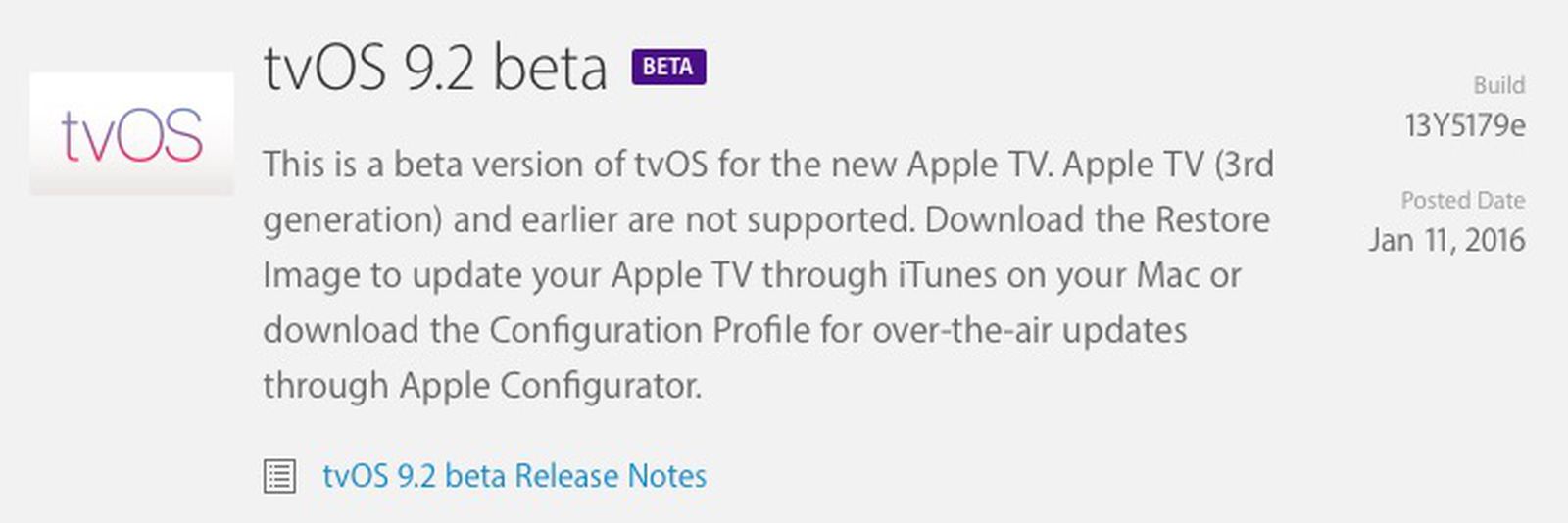 Apple Seeds First Beta of tvOS 9.2 to Developers - MacRumors