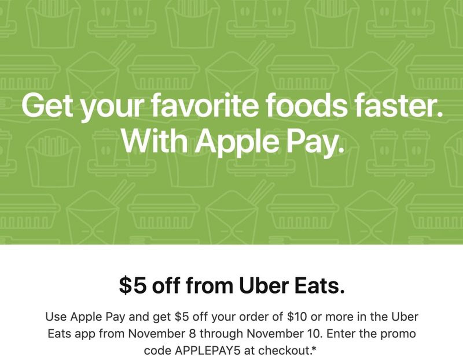 Apple Pay Promo Offers $5 Off Uber Eats Orders - MacRumors