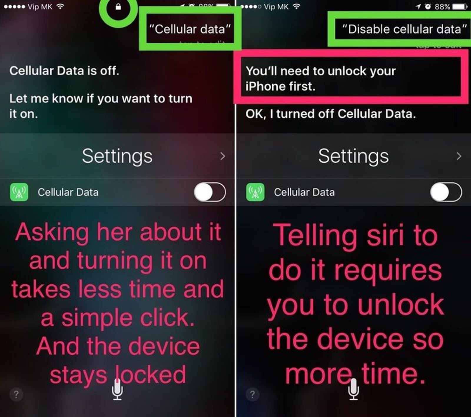 Siri Bug Allows Cellular Data to be Disabled From Lock Screen Without a Passcode - MacRumors