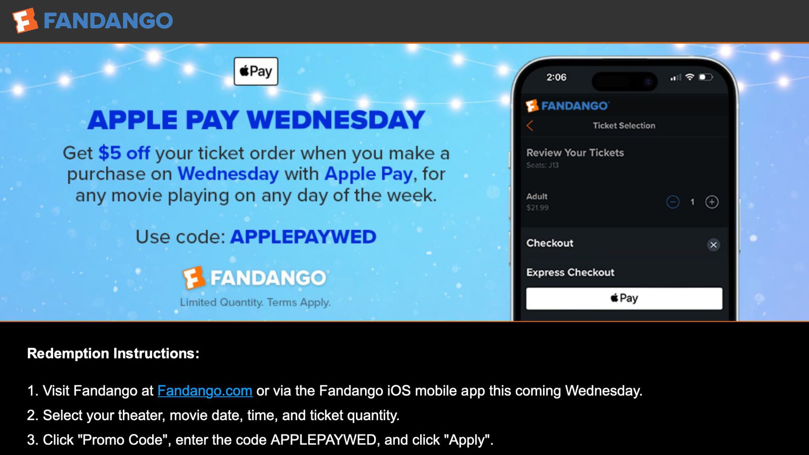Apple Pay Promo Offers $5 Off Fandango Movie Tickets Today - MacRumors